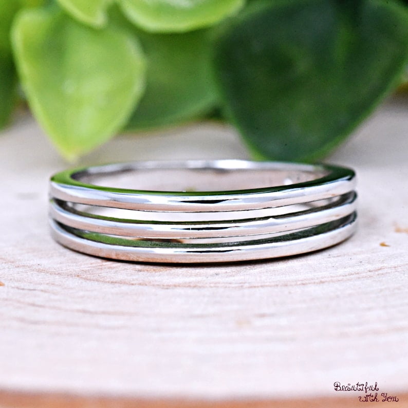 SS DESIGNS Multi Layered Three Line Ring, Triple Lines Layer Ring ...