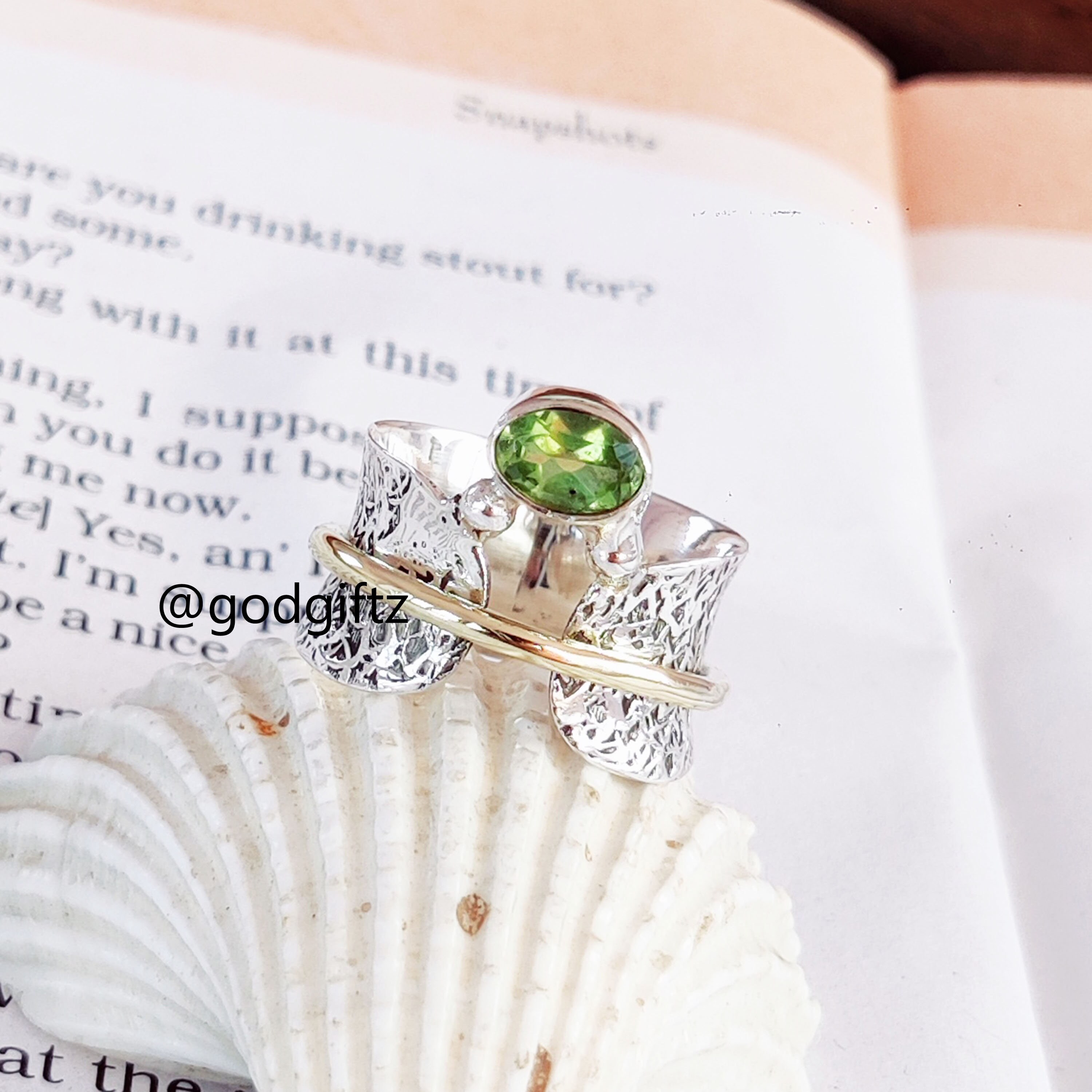 SS DESIGNS Peridot Spinner Ring for Women – 925 Sterling Silver Anxiety ...