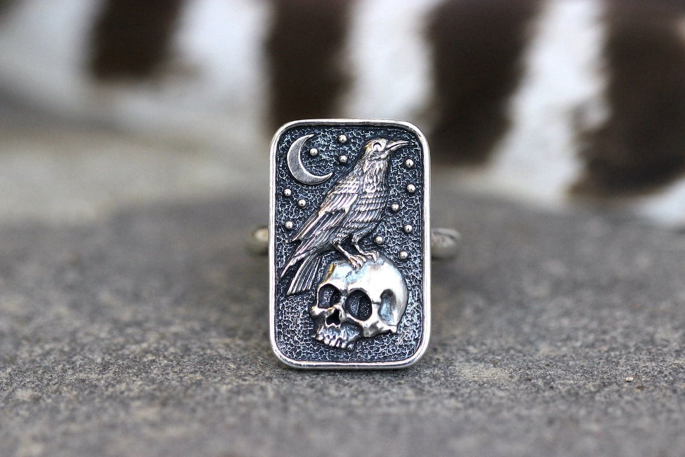 SS DESIGNS Raven Ring Skull Ring Crow Ring Sterling Silver Raven Ring ...
