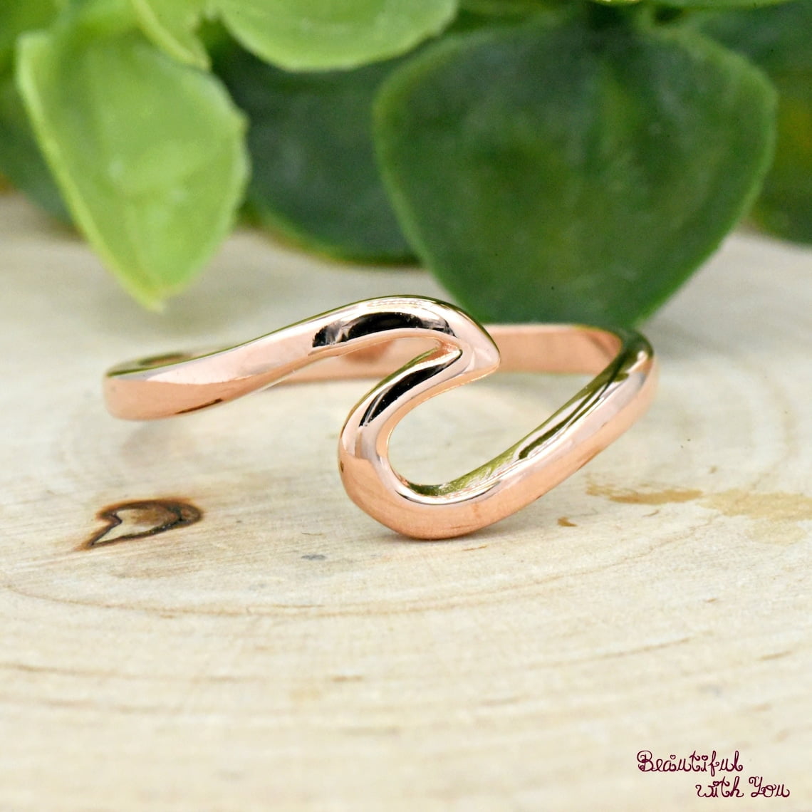 SS DESIGNS Rose Gold Wave Ring, Sterling Silver Beach Jewelry Wave Ring ...