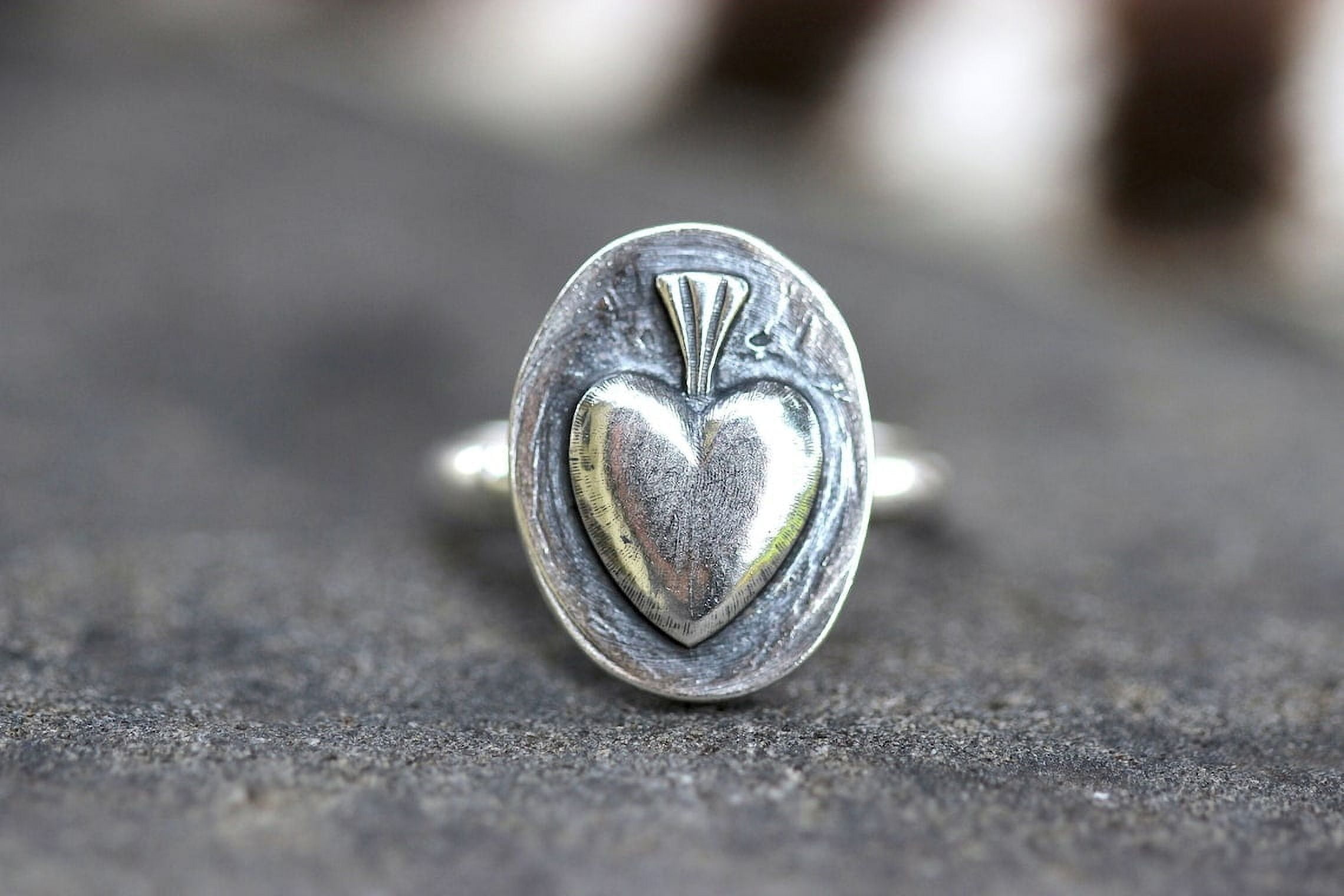 SS DESIGNS Sacred Heart Ring Sacred Heart Jewelry Heart Milagro Ring ...