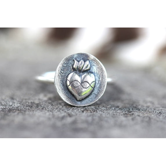 SS DESIGNS Sacred Heart Ring Sacred Heart Jewelry Heart Milagro Ring ...