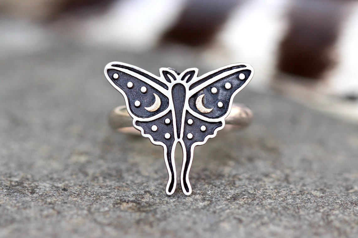 SS DESIGNS Silver Luna Moth Ring Luna Moth Jewelry Sterling Silver Moth ...