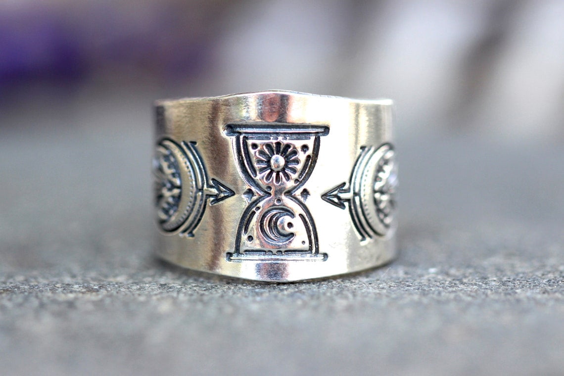 SS DESIGNS- Silver Moon Ring Unique Celestial Jewelry With Boho Crystal ...