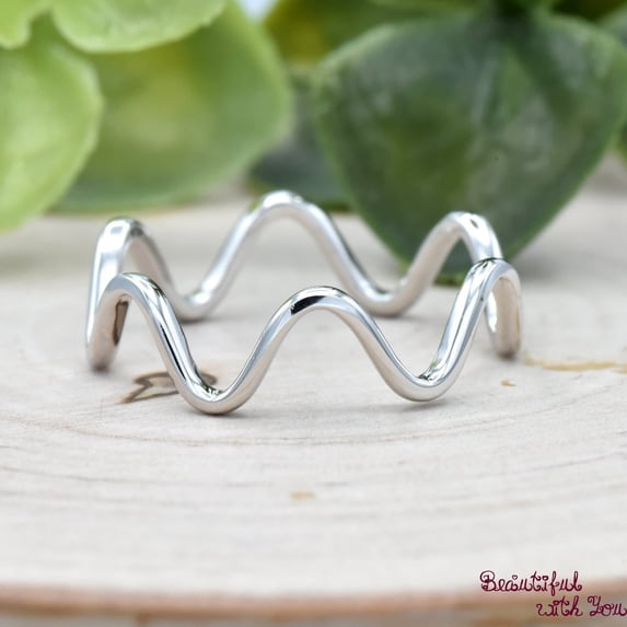 SS DESIGNS Simple Wavy Ring, Silver Wave Wraparound Ring, Unique Wave ...