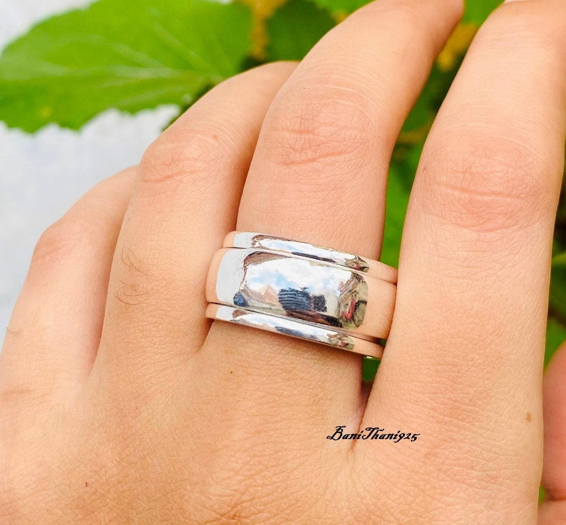 SS DESIGNS Solid 925 Sterling Silver Wide Band Spinner Ring – Handmade ...