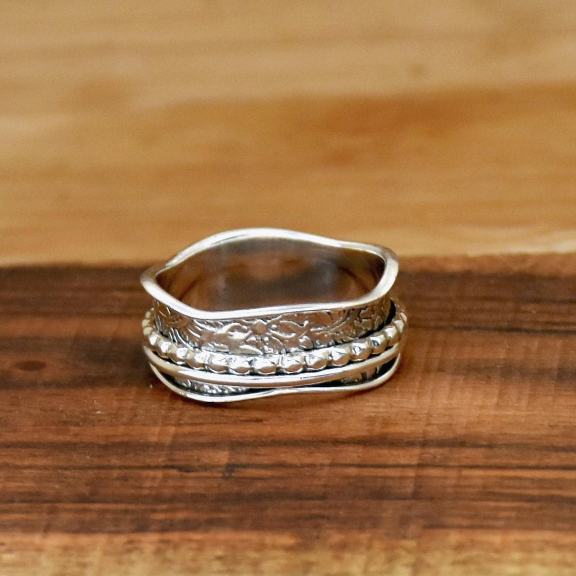 SS DESIGNS Spinner Ring, 925 Sterling Silver Ring, Beaded Ring ...