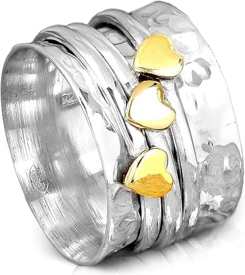 SS DESIGNS Spinner Ring for Women 925 Sterling Silver with Brass Hearts ...