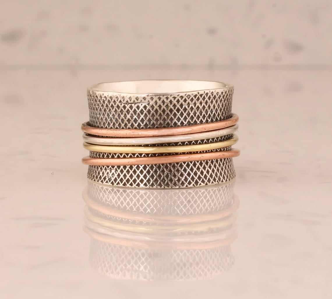 SS DESIGNS Sterling Silver 925 Anxiety Spinner Ring – Handmade Three ...