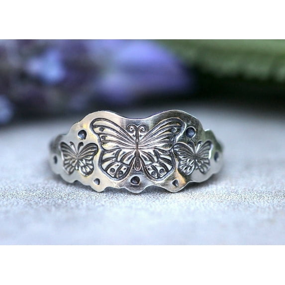 SS DESIGNS Sterling Silver Butterfly Ring Nature Ring Silver Stacking ...