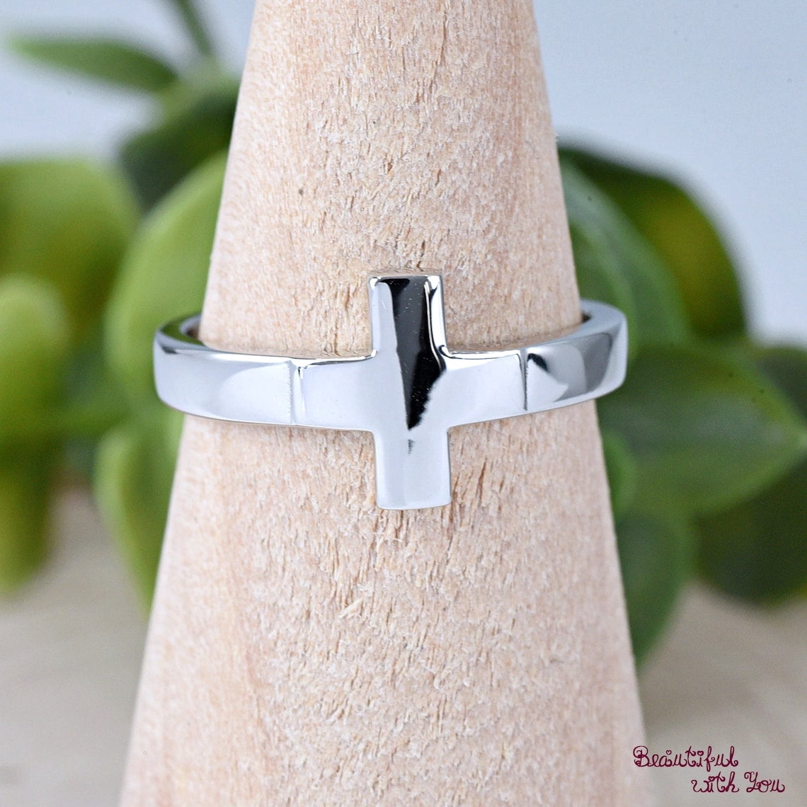 SS DESIGNS Sterling Silver Cross Ring Polished 10mm Cross Band ...