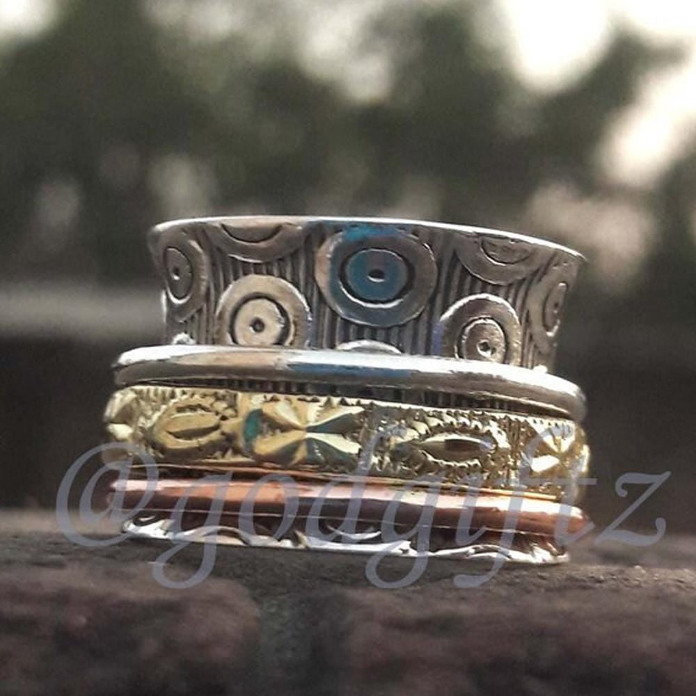 SS DESIGNS Sterling Silver Flower of Life Spinner Ring: Geometric ...