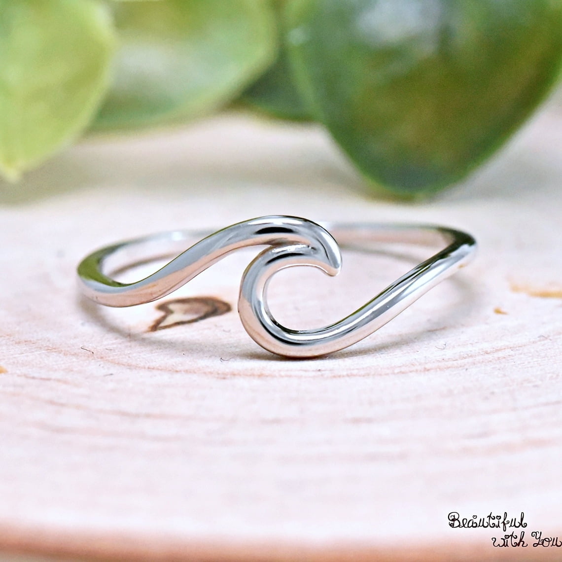 SS DESIGNS Sterling Silver Minimalist Ocean Sea Tide Wavy Wave Ring, Trendy Nautical Wave Ring ...