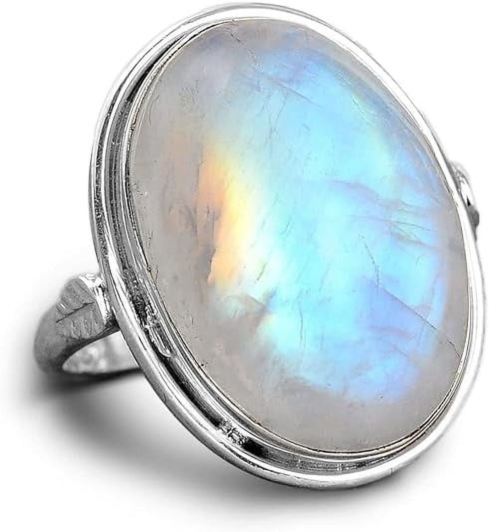 SS DESIGNS Sterling Silver Moonstone Ring for Women Oval Gemstone Boho ...