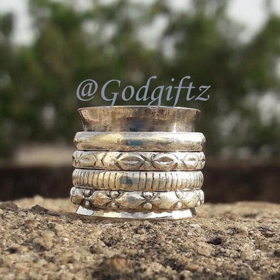 SS DESIGNS Sterling Silver Spinner Ring: Handmade Meditation Anxiety ...