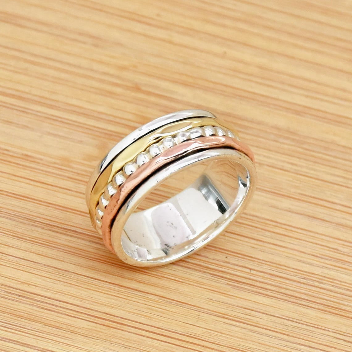SS DESIGNS- Sterling Silver Spinner Ring Narrow Hammered Band | Anxiety ...