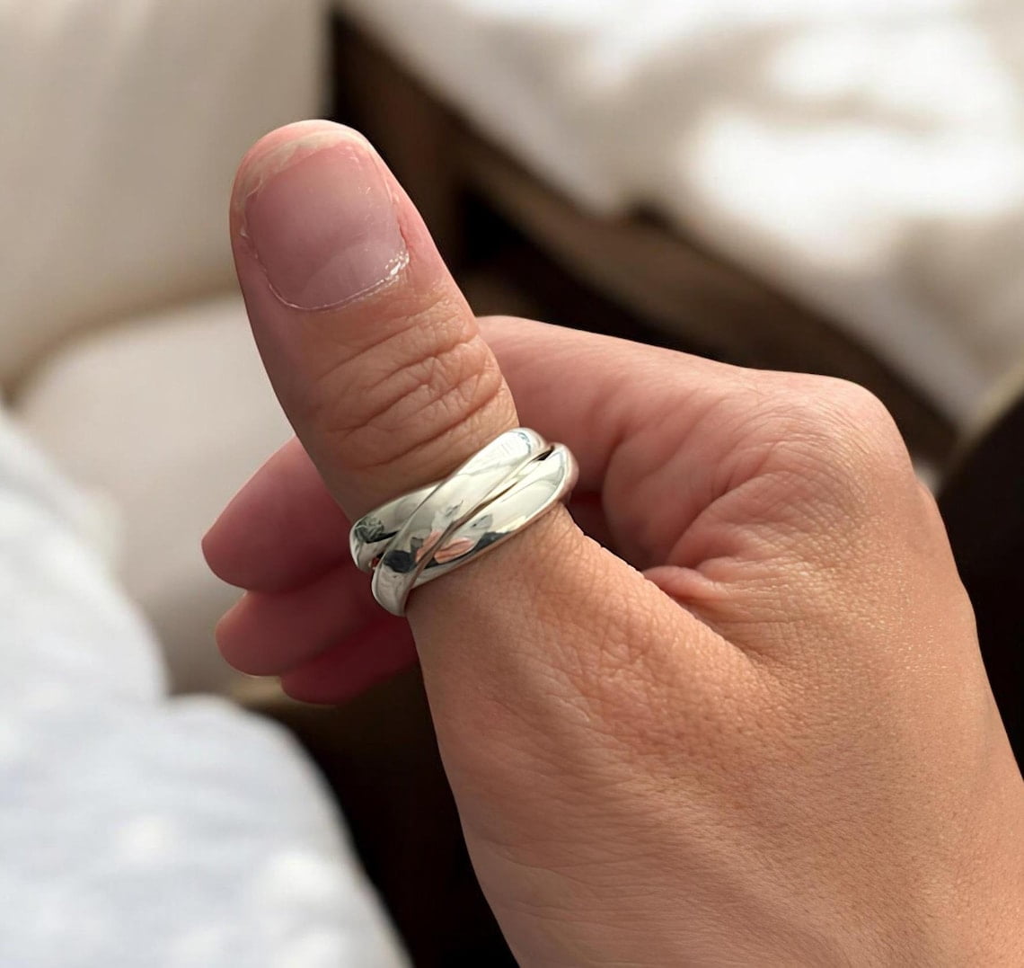 SS DESIGNS- Triple Interlocked Fine Silver Ring – 925 Three Rolling ...