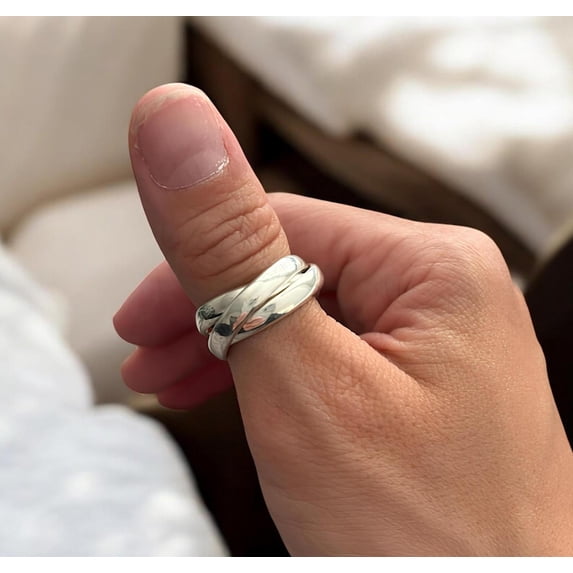 SS DESIGNS- Triple Interlocked Fine Silver Ring – 925 Three Rolling ...