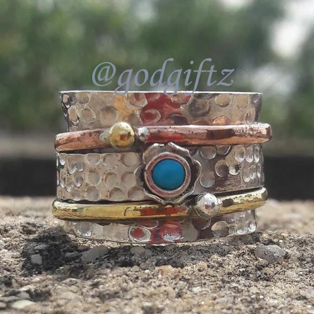 SS DESIGNS Turquoise Spinner Ring: 925 Sterling Silver Worry Ring ...