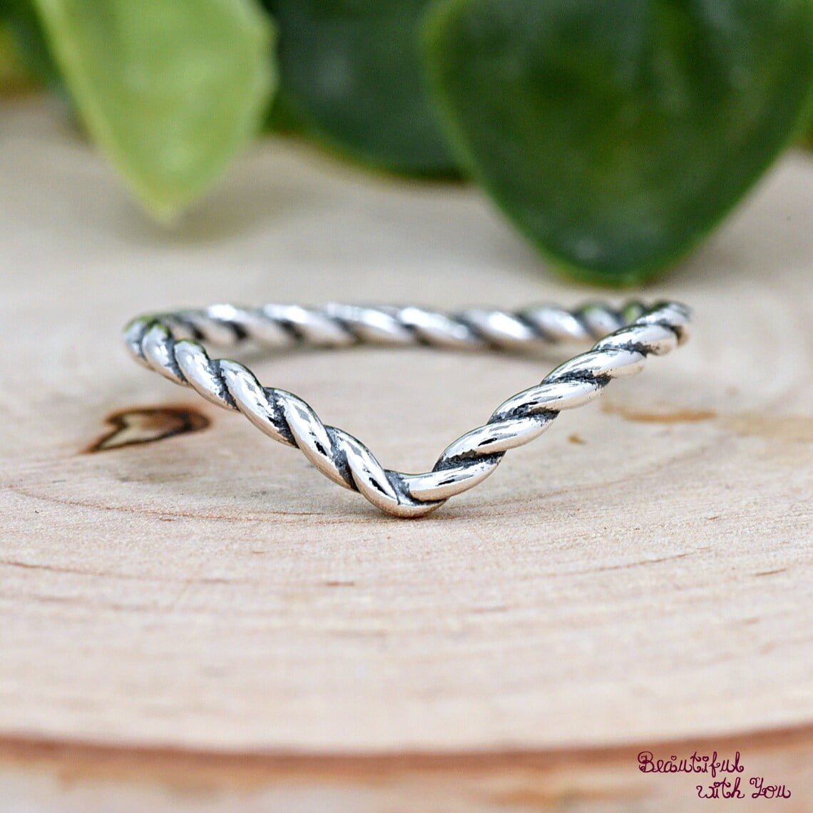 SS DESIGNS Vintage Style Twist Rope V Shape Chevron Ring, Dainty Oxidized Solid 925 Sterling ...