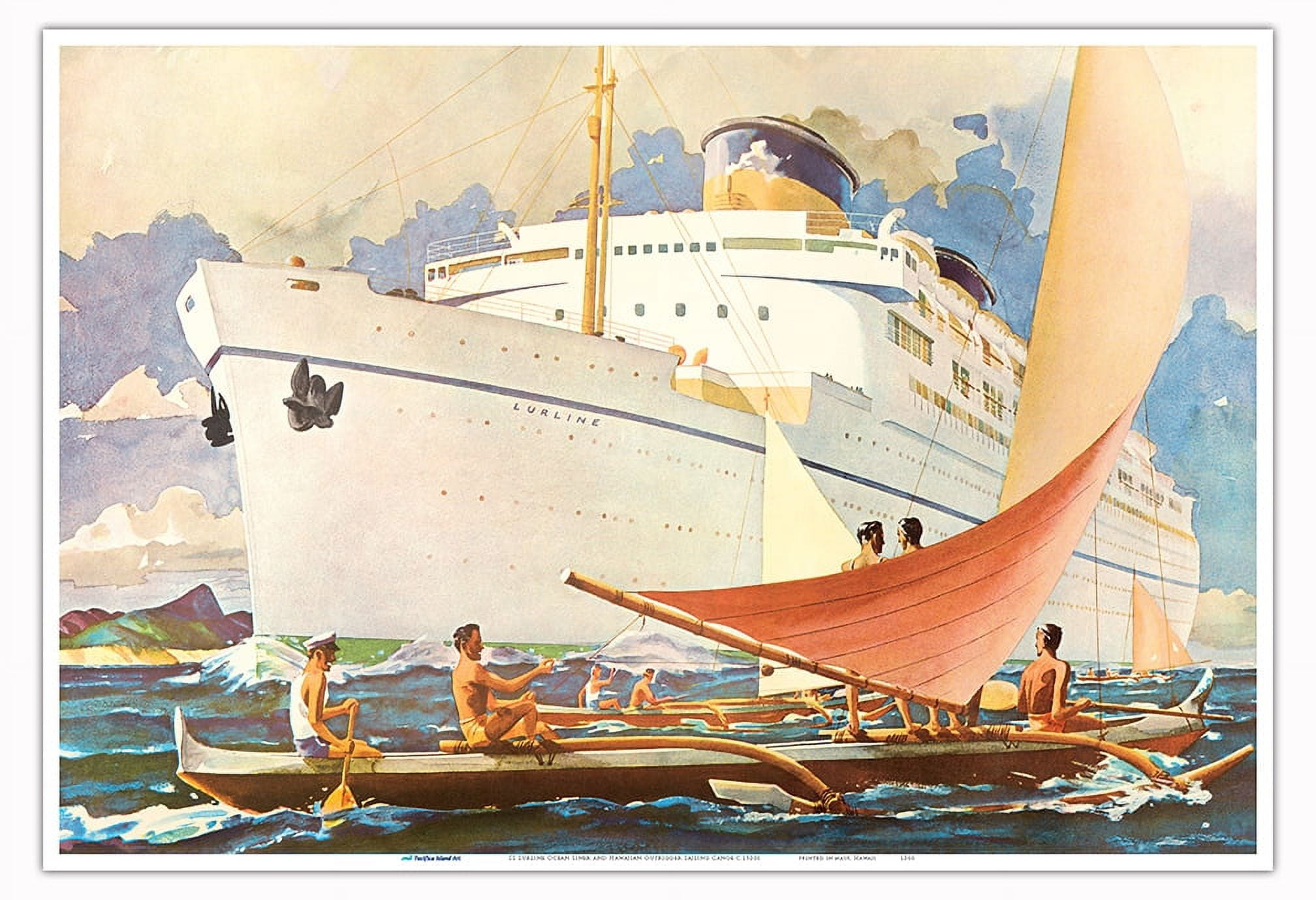 SS Lurline Ocean Liner and Hawaiian Outrigger Sailing Canoe (Wa a ...