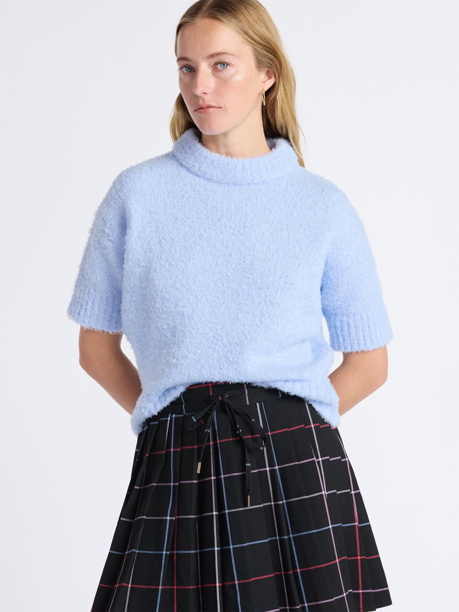 Free Assembly Women's Mock Neck Wedge Sweater with Short Sleeves, Sizes ...