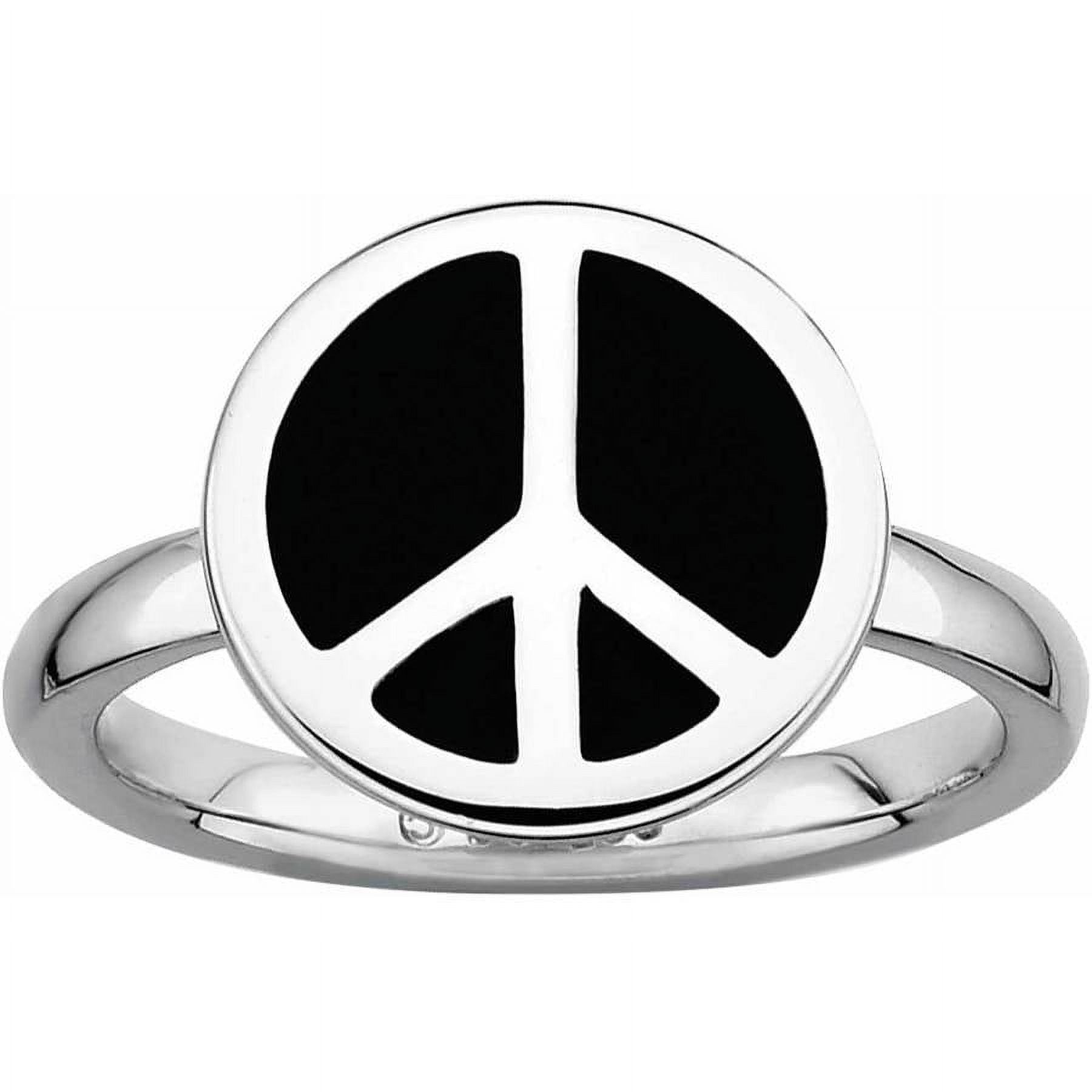 SS Polished Black Enameled Peace Sign Ring - Walmart.com