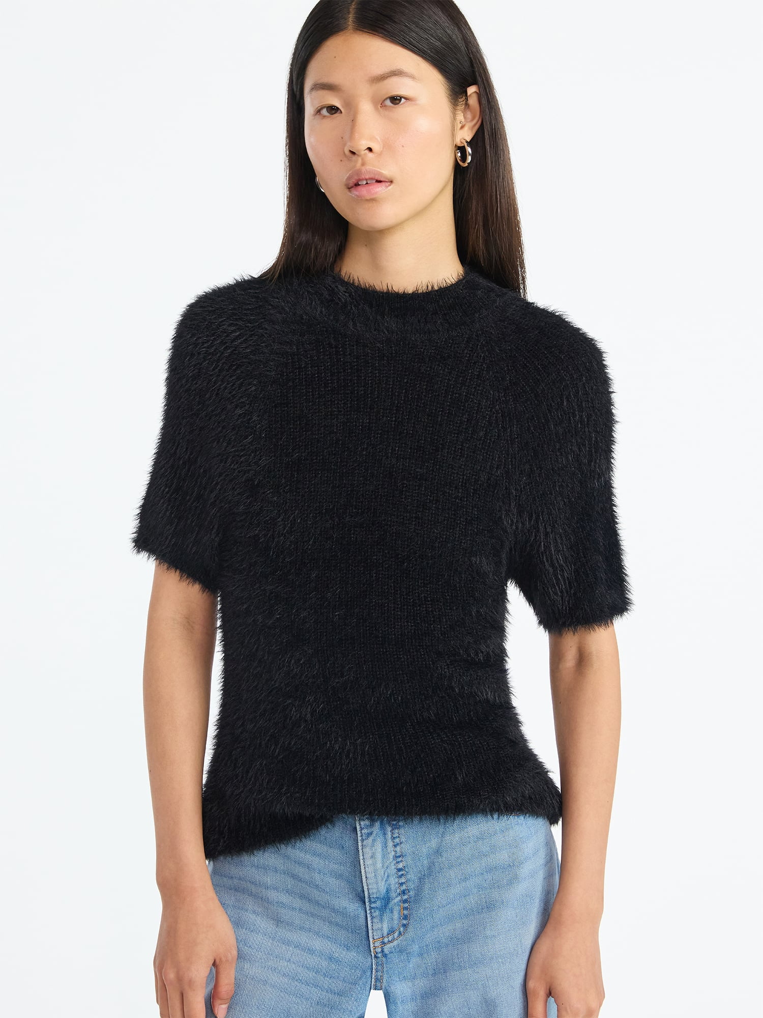 Scoop Women’s Fuzzy Sweater Top with Short Sleeves, Lightweight, Sizes ...