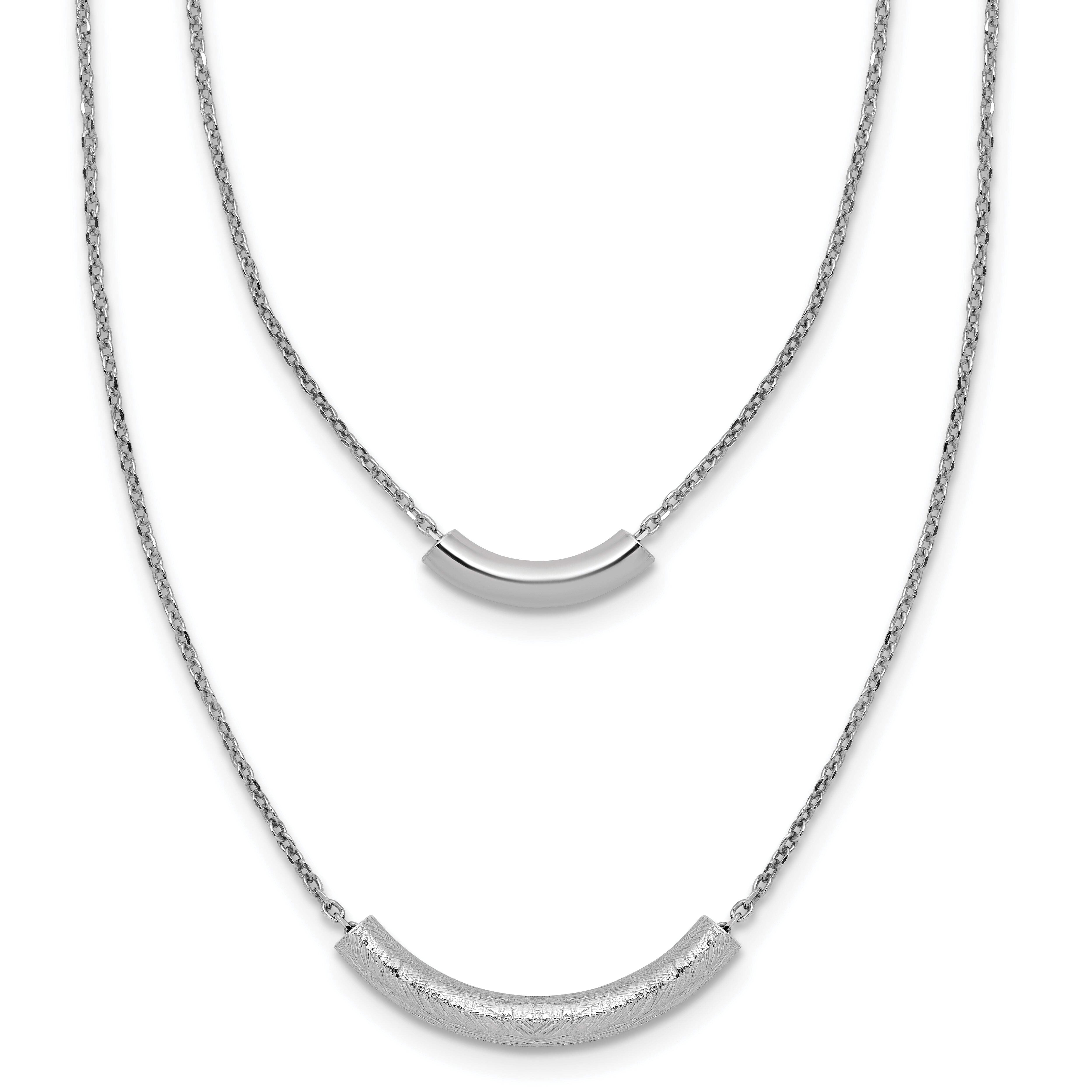 SS RH-plt Polish/Textured 2-strand Curved Bar w/2in ext. Necklace ...