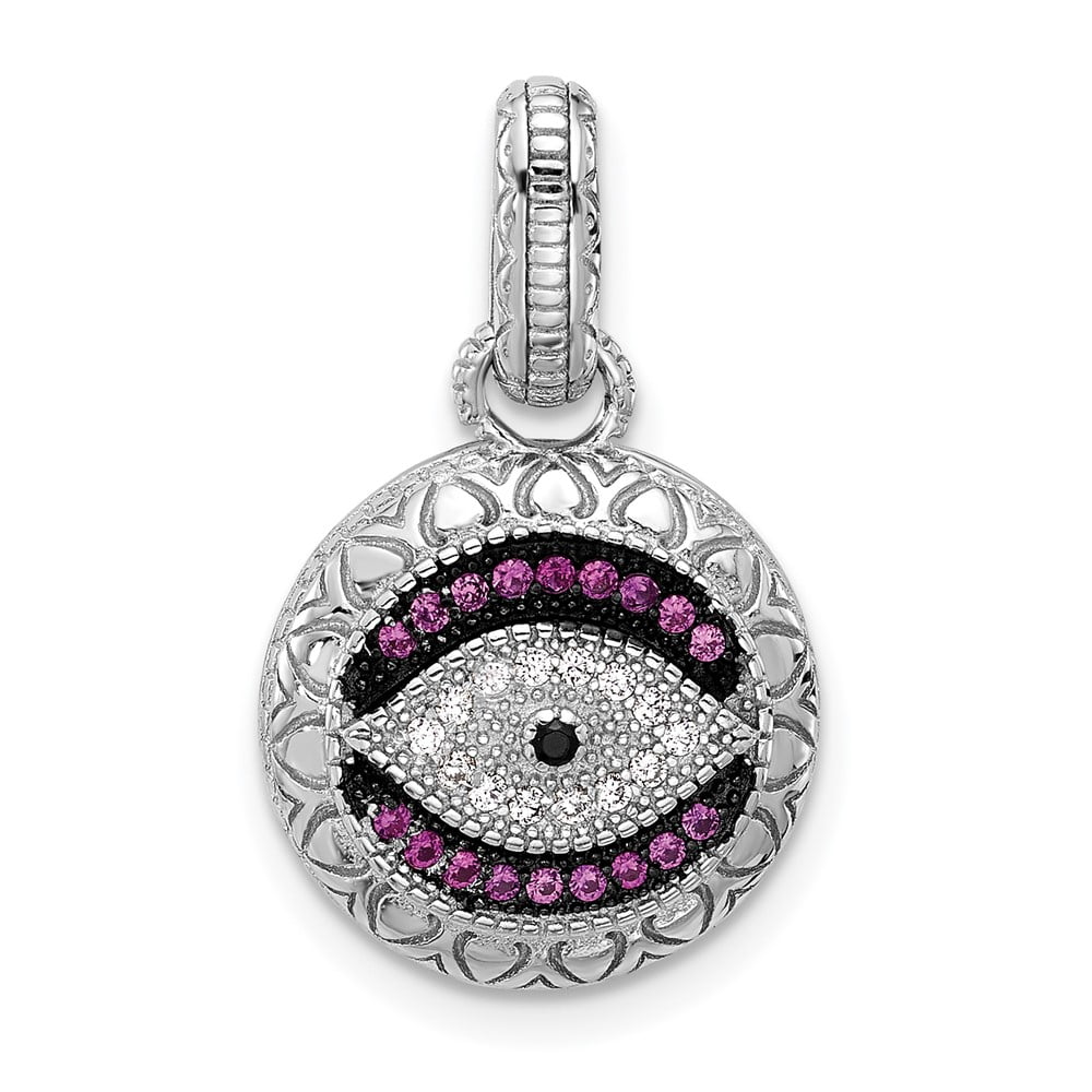 SS Rh and Black Rh-plated CZ and .18Lab Cr. Ruby Evil Eye Pendant ...
