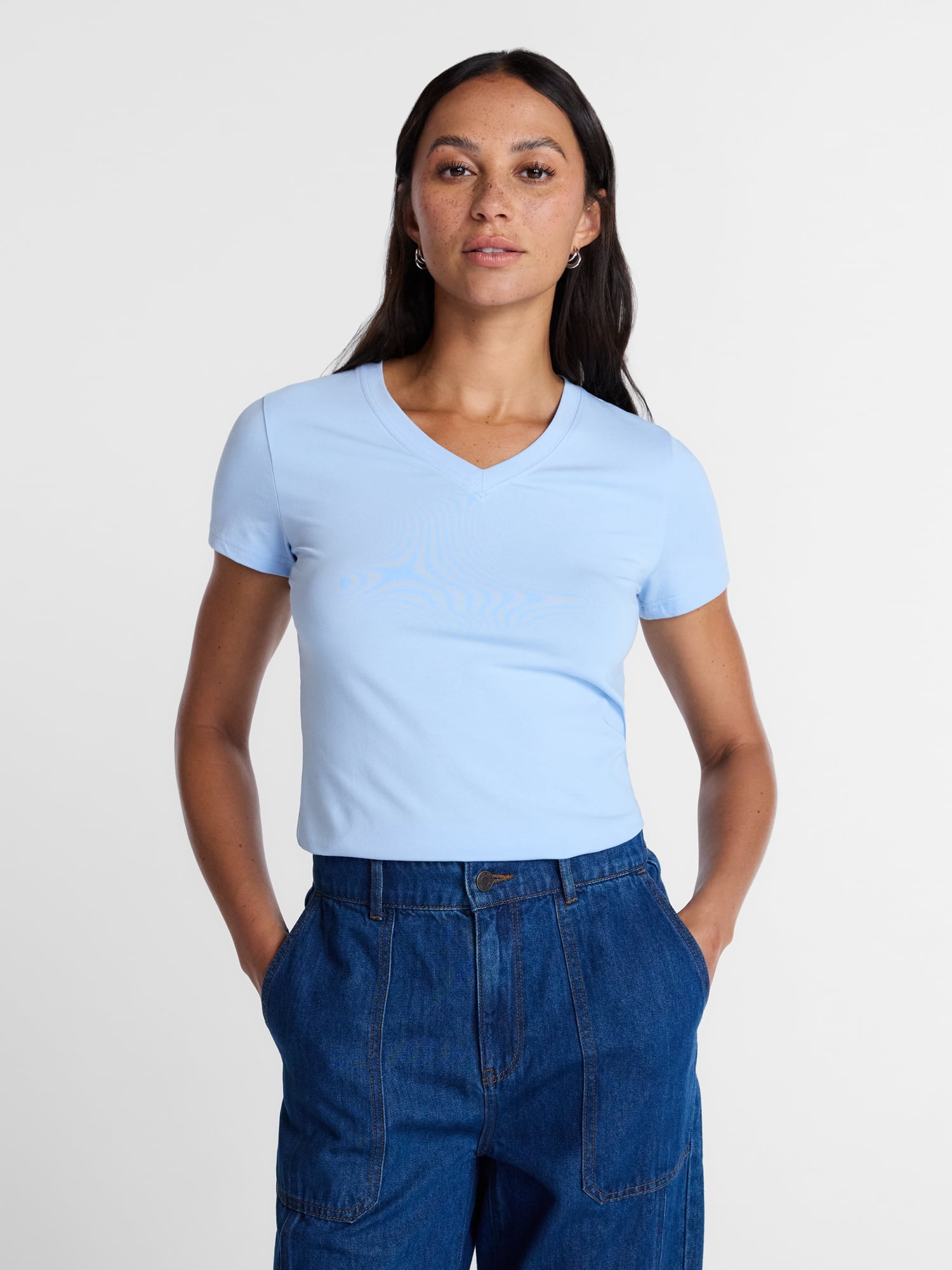 Time and Tru Women's Slim V Neck Tee with Short Sleeves, Sizes XS-XXXL ...