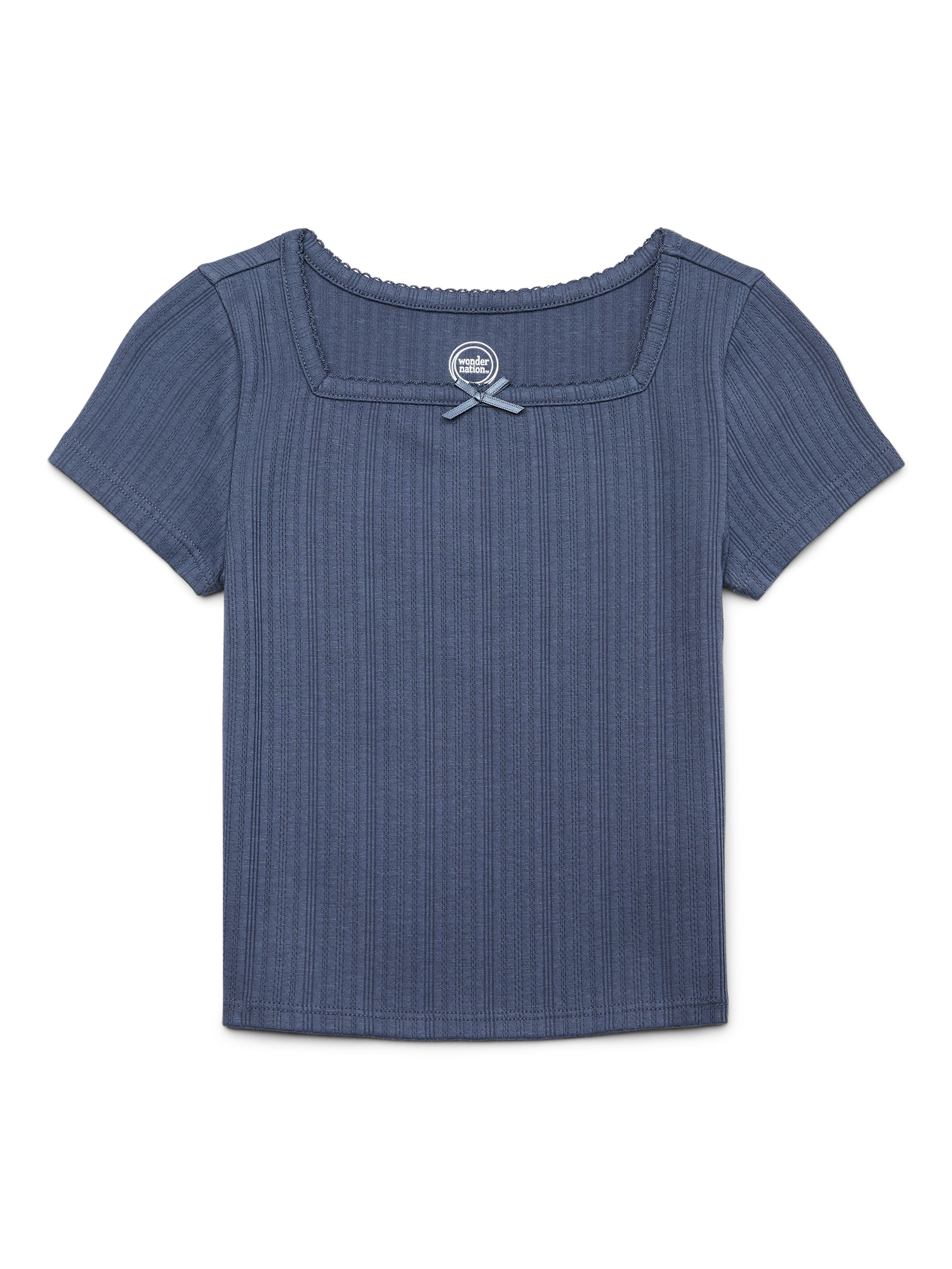 Wonder Nation Girls Square Neck Top with Short Sleeves, Sizes 4-18 ...