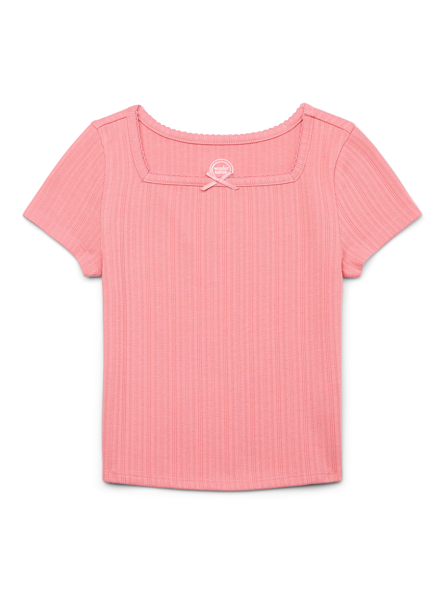 Wonder Nation Girls Square Neck Top with Short Sleeves, Sizes 4-18 ...