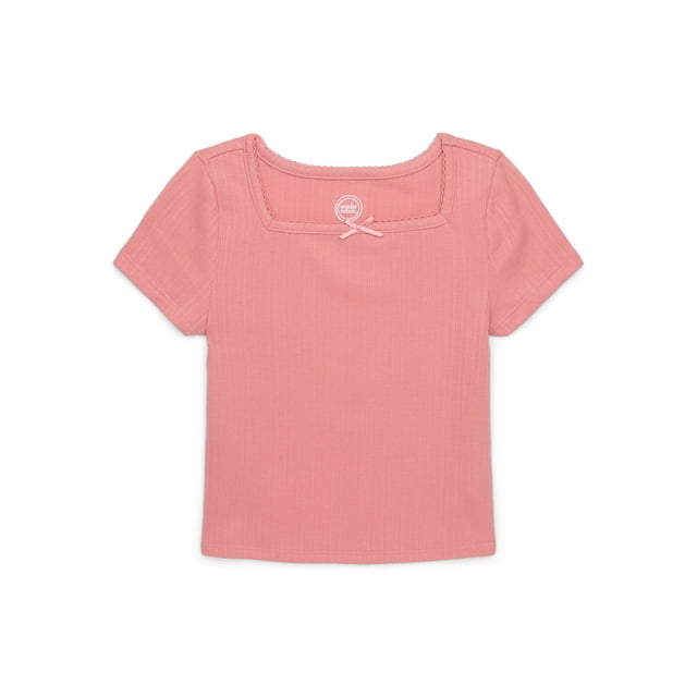 Wonder Nation Girls Square Neck Top with Short Sleeves, Sizes 4-18 ...