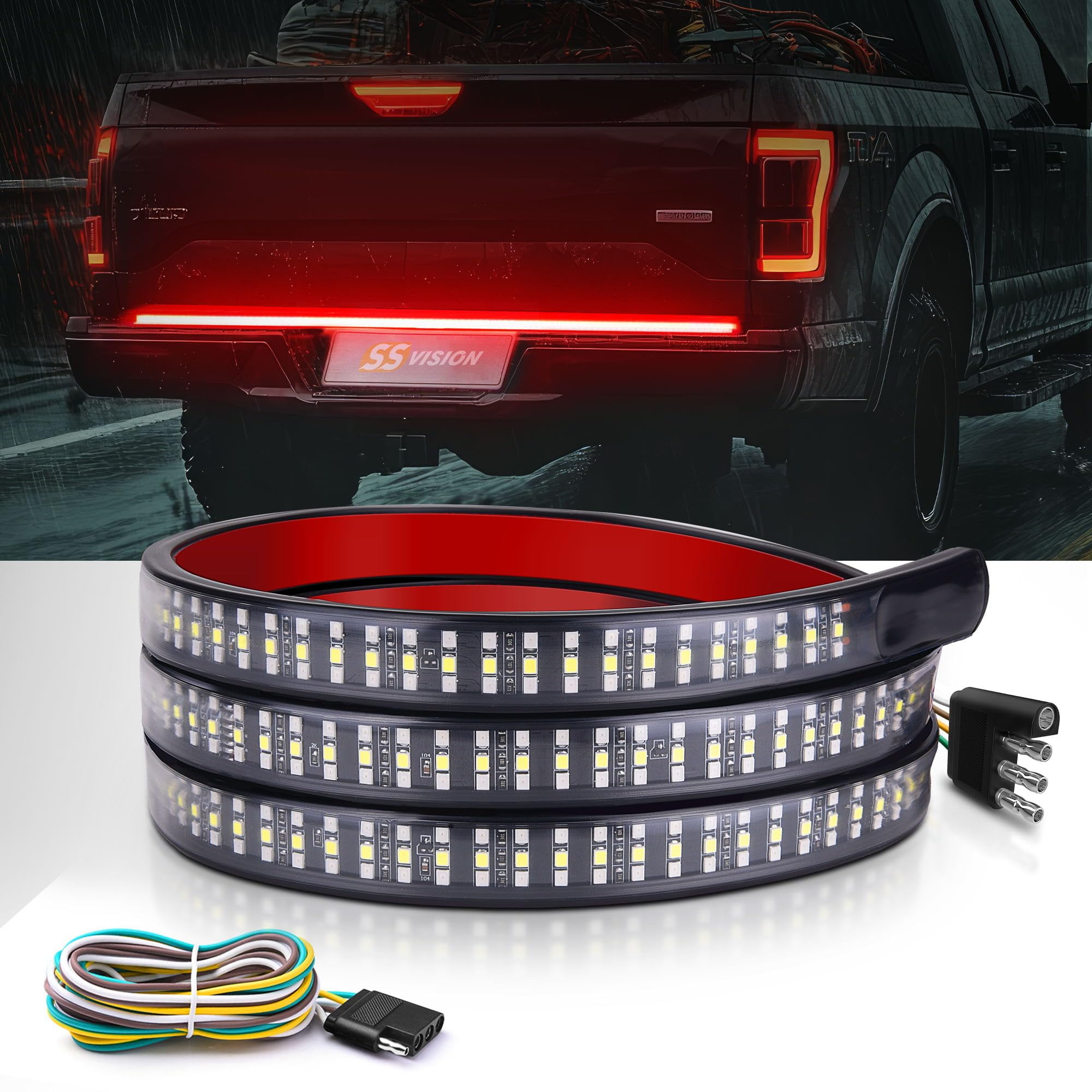 SS VISION 60 inches SSF20 Triple Row Tailgate Strip for Truck, 504 LEDs ...