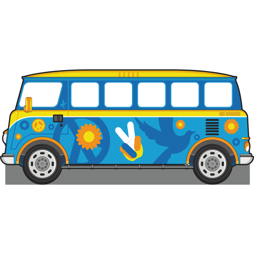 SS11212 Cartoon Hippie Bus 60s Flower Power Van Stand In Cardboard ...