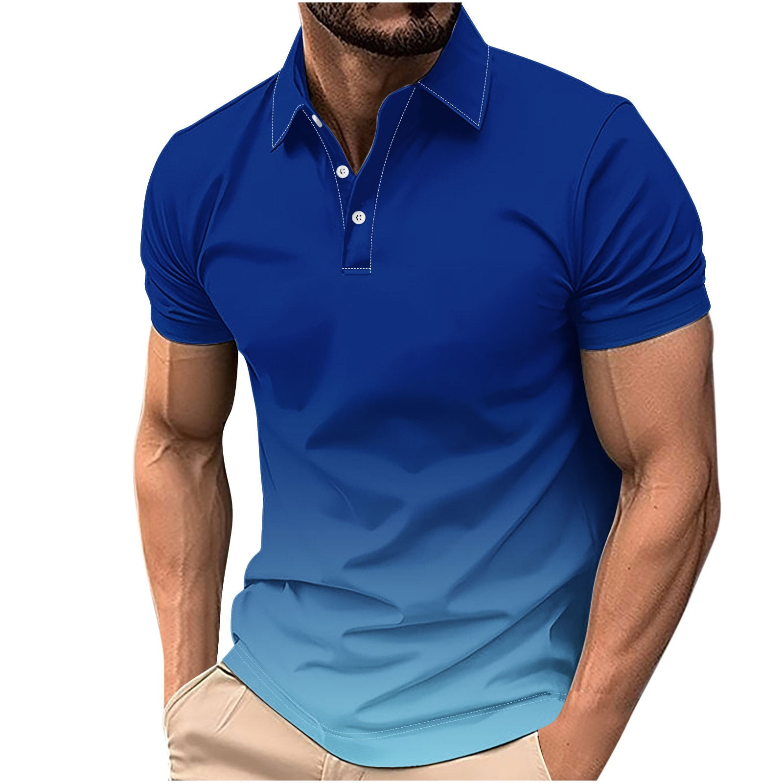 SSAAVKUY Men's Casual Polo Shirt with Pocket Gradient Color Short ...