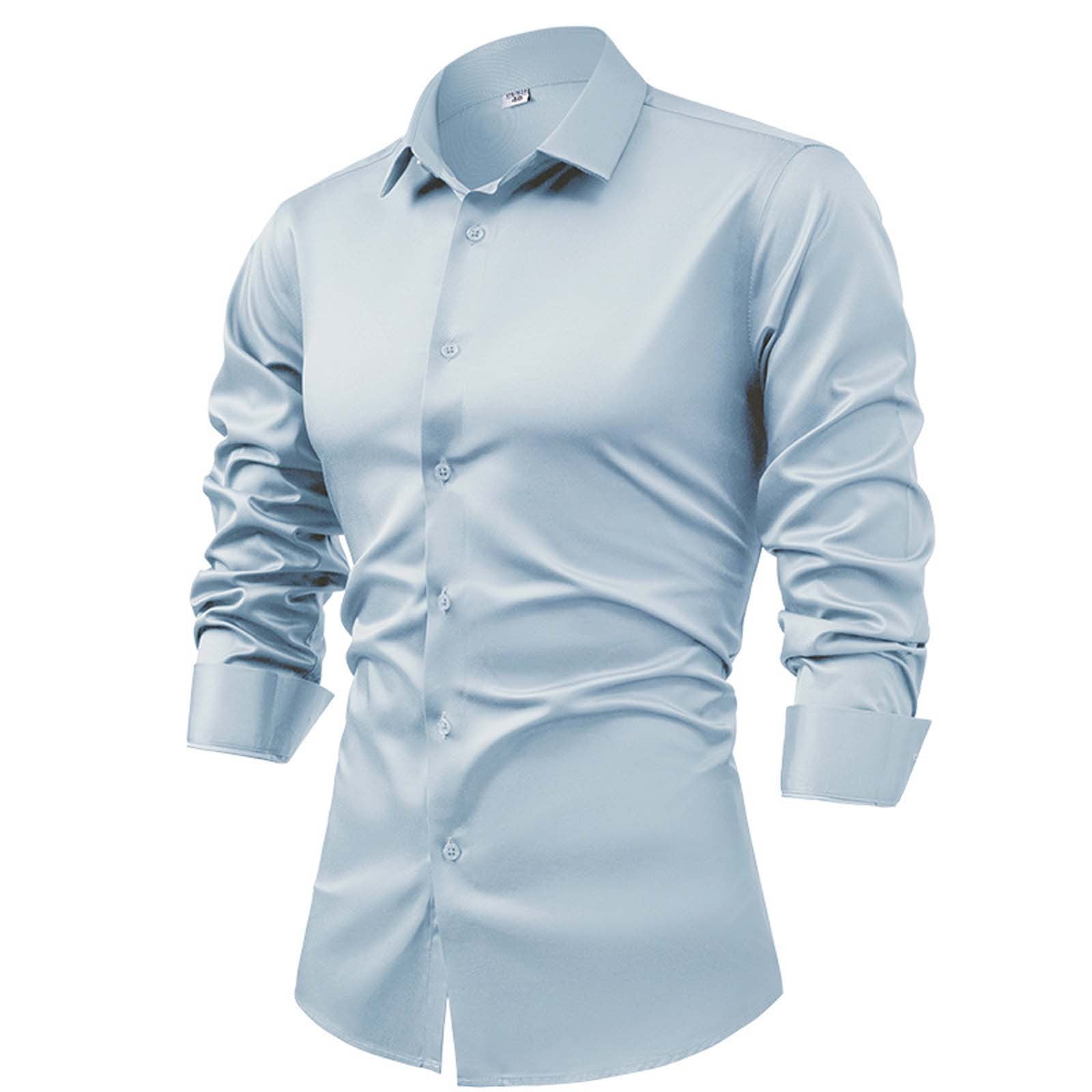 SSAAVKUY Men's Long Sleeve Button Up Shirts Solid Slim Fit Casual ...
