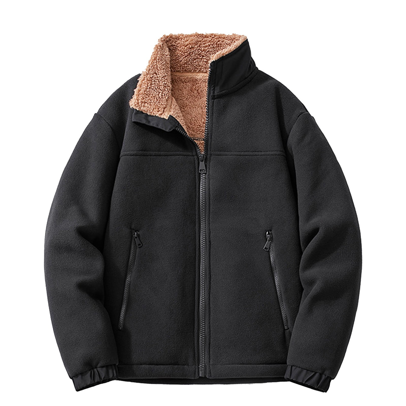 SSAAVKUY Mens Fleece Lined Jacket Zip Up Sherpa Coats Stand Collar ...
