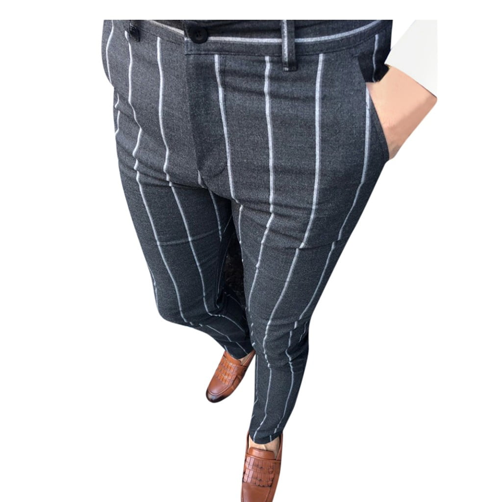 SSAAVKUY Mens Striped Dress Pant Classic Fit Flat Front Business Work ...