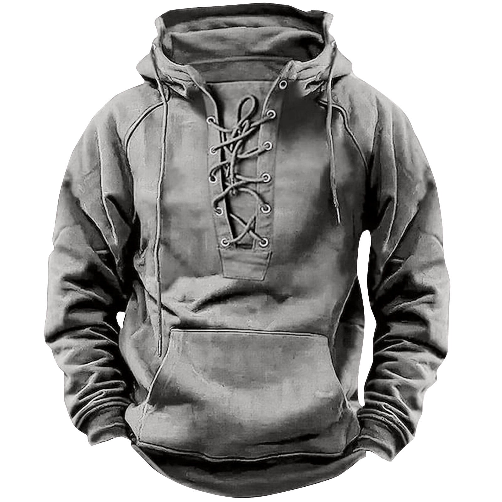 SSAAVKUY Mens Tactical Sweatshirts Lace Up Aztec Hooded Pullover Long ...
