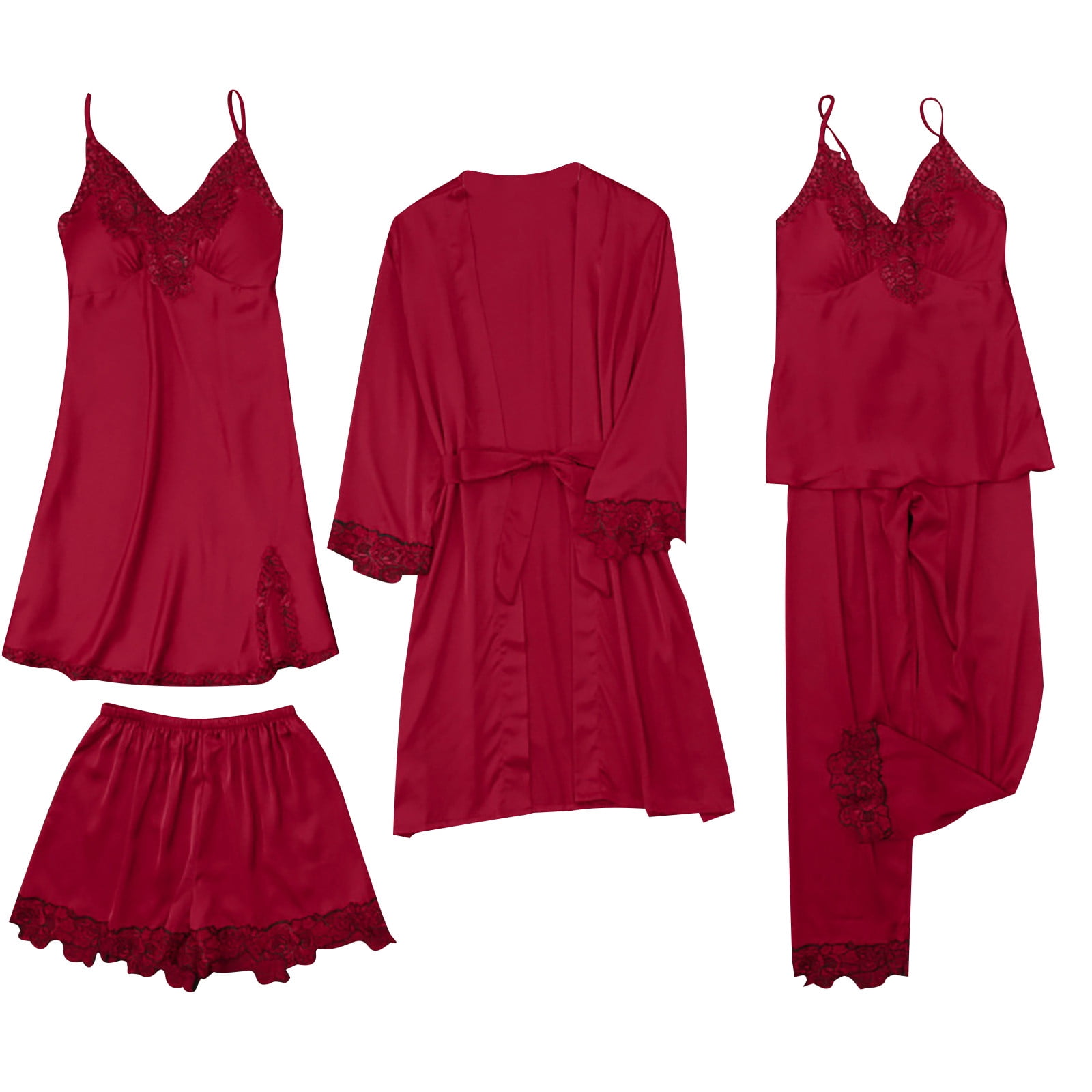 Ssaavkuy Womens Long Sleeve Five Piece Homewear Sexy Pajama Set Solid
