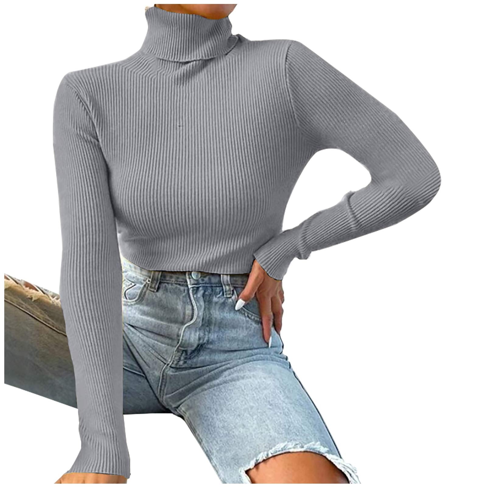 SSAAVKUY Womens Plus Size Loose Chunky Sweater for Women Turtle Neck ...