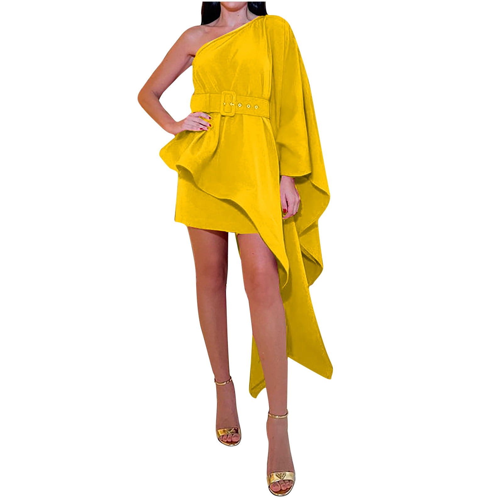 SSAAVKUY Womens Trendy Slant Shoulder Irregular One Shoulder With Belt ...