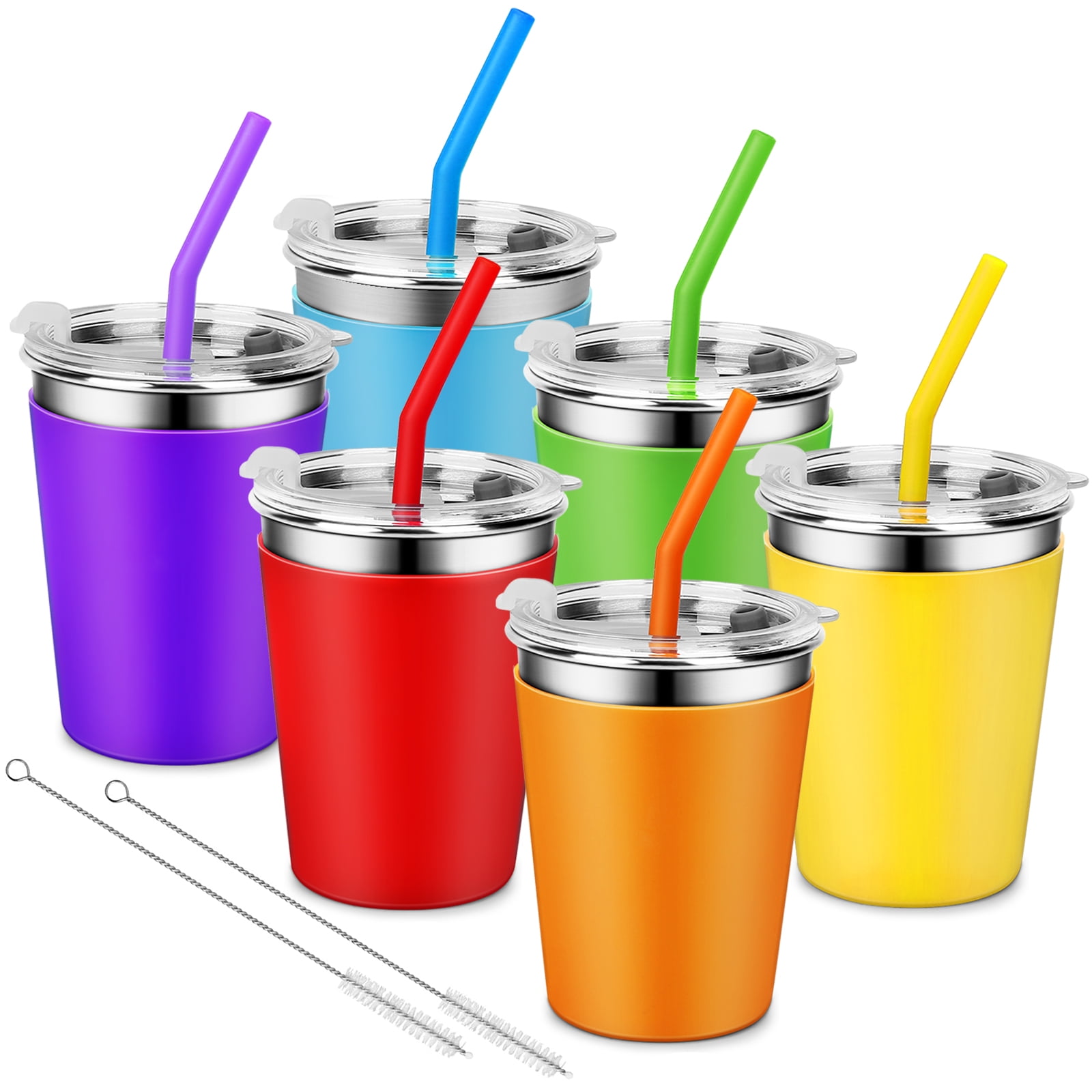 SSAWCasa 12oz Kids Sippy Cups, 6pcs Stainless Steel Toddler Cups with ...