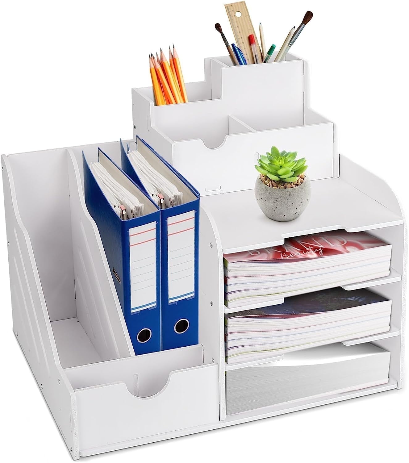 SSAWcasa Large 4-Tier Desk File Organizer with Pen Holder, A4 Paper ...