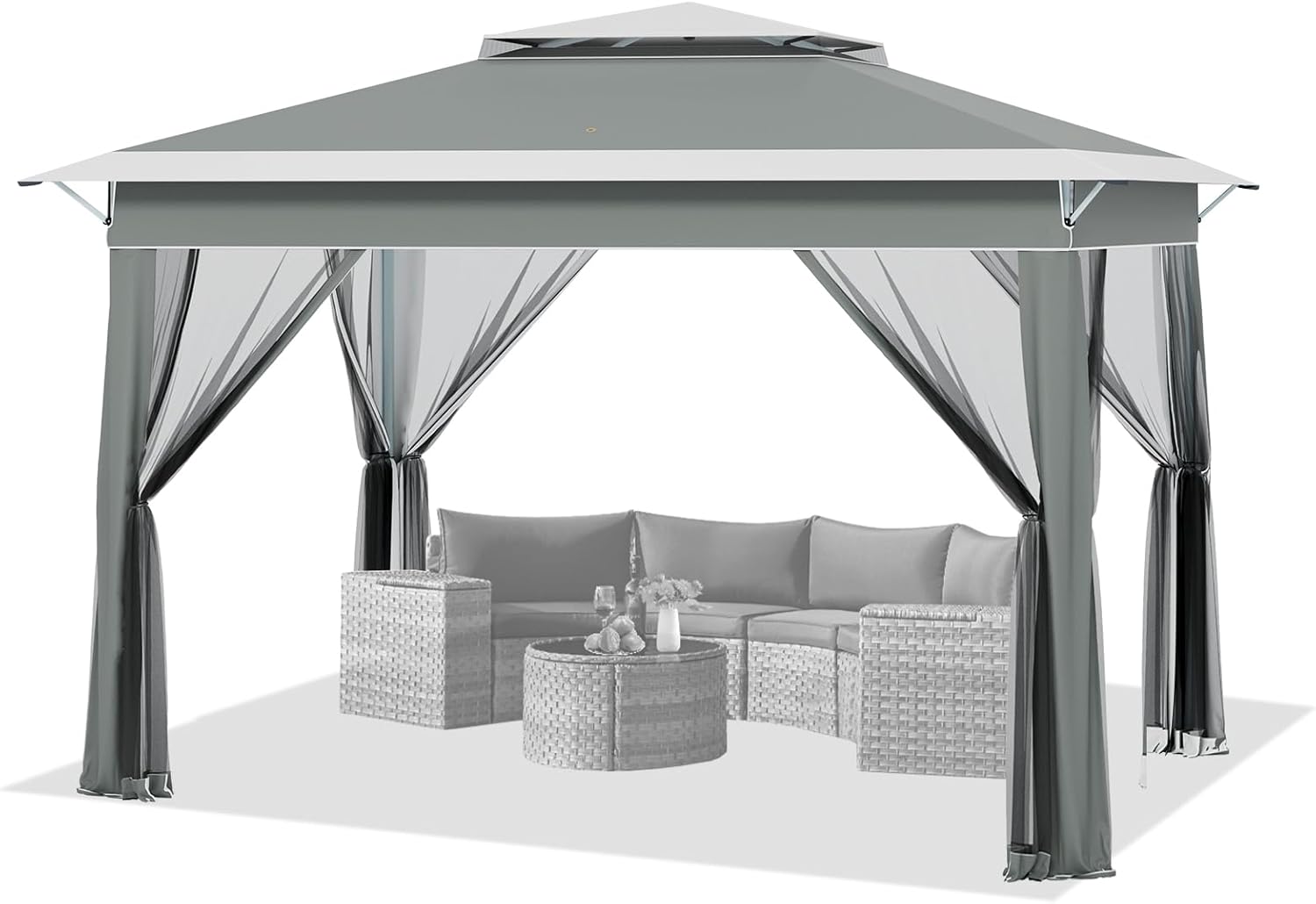 SSB 11x11 FT Pop Up Canopy Tent with Mosquito Nettings, Patio Party ...
