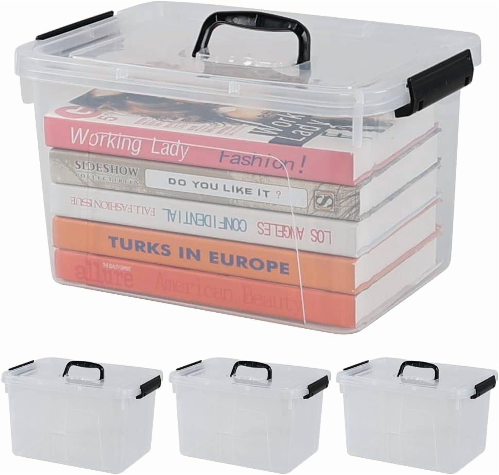 SSB 12 Quart Latching Storage Box, 4 Pack, Clear Plastic Organizer Bin ...