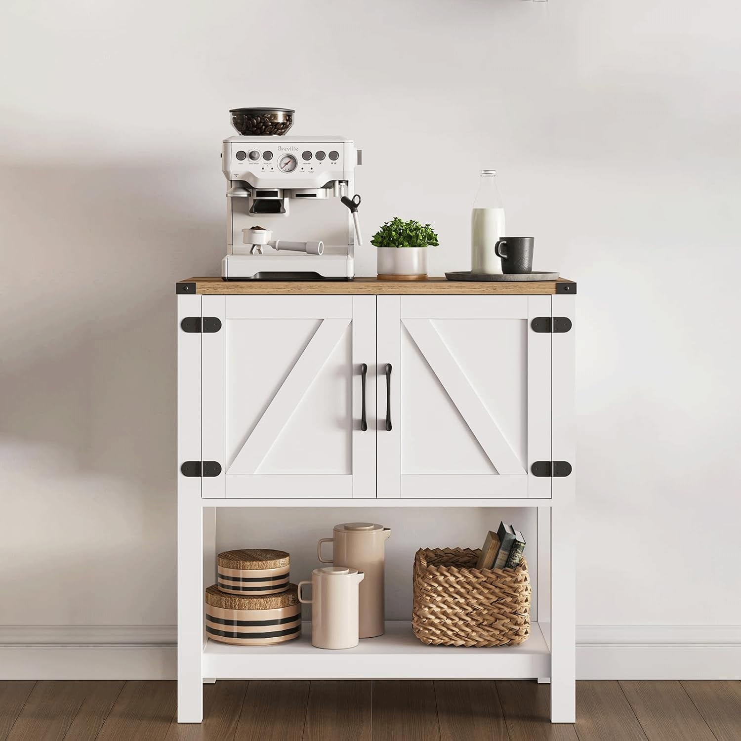 SSB Farmhouse Console Table with 2 Storage Cabinets, Coffee Bar ...