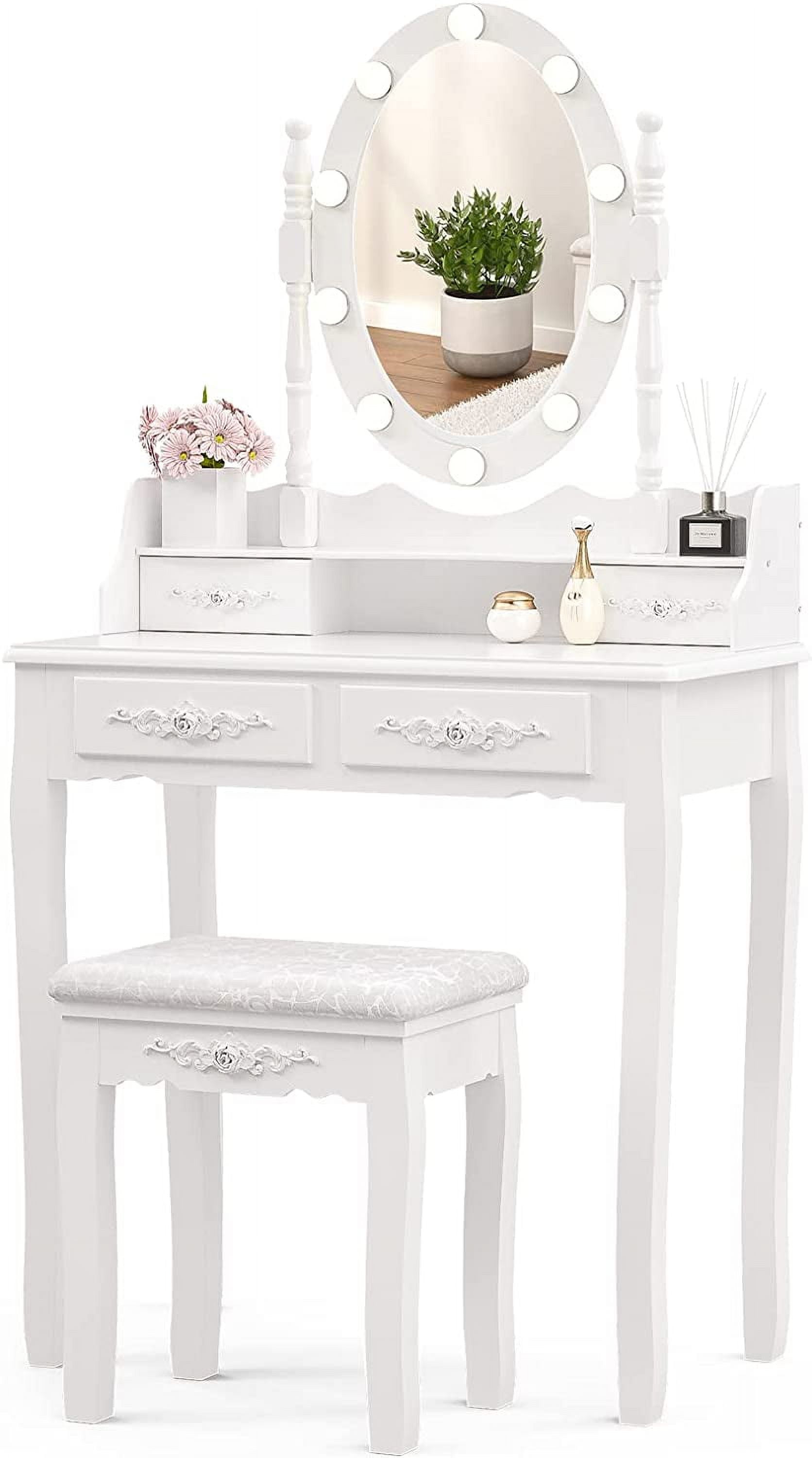 SSB Girls Makeup Vanity Set, Dressing Table Desk with Lighted Mirror ...